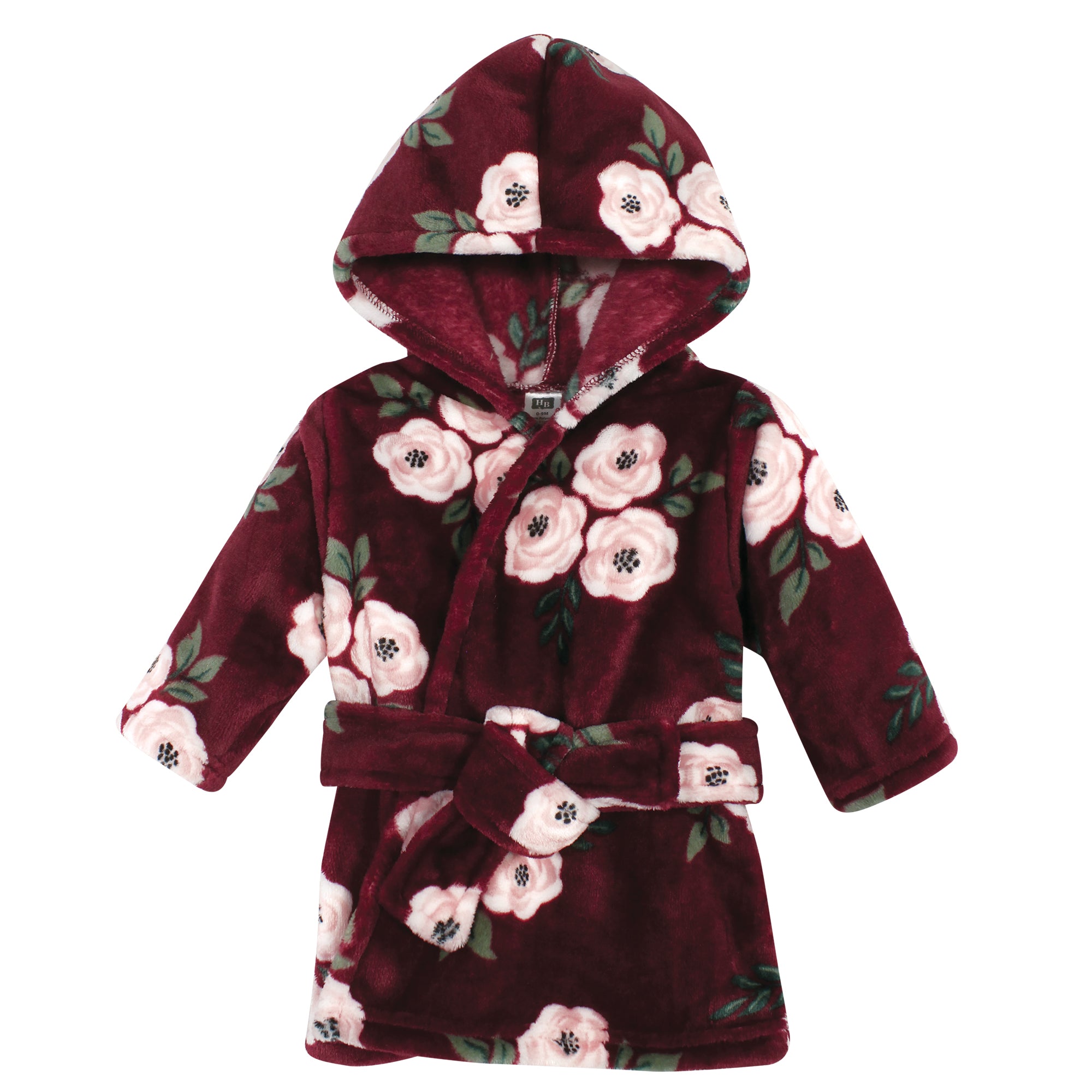 Hudson Baby Unisex Baby Plush Animal Face Bathrobe, Burgundy Floral ...