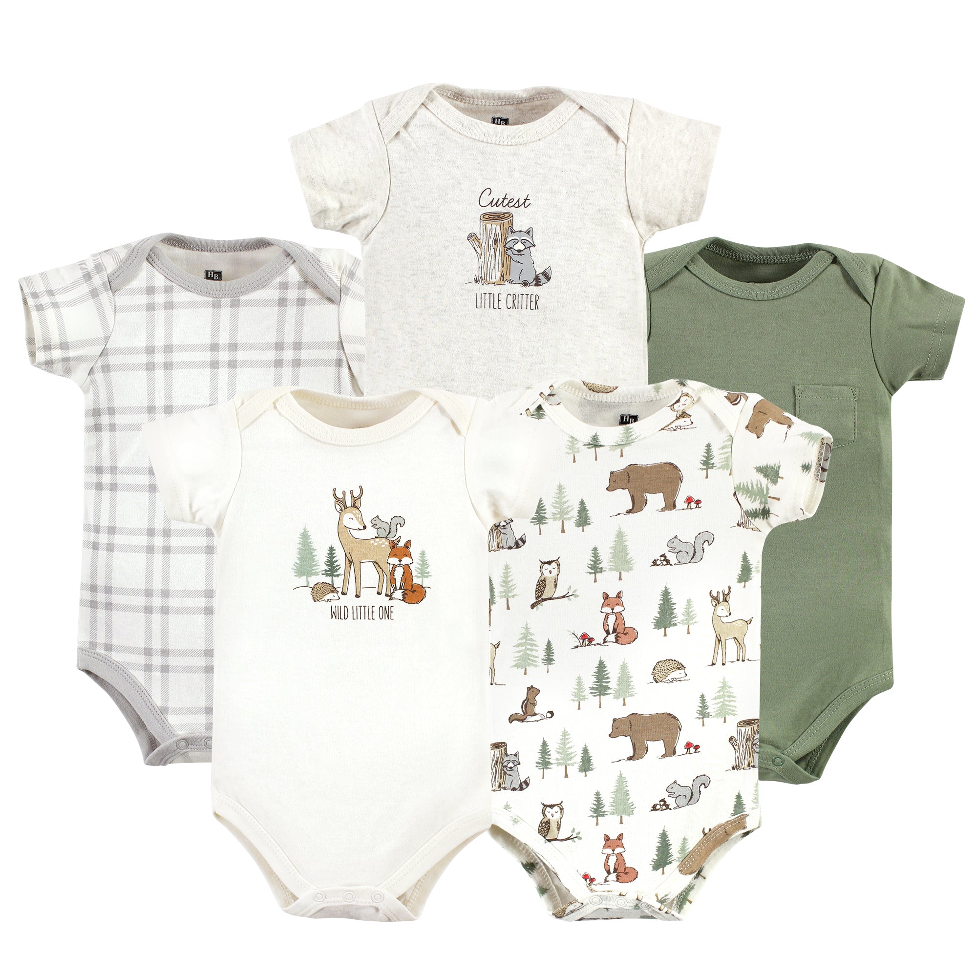 Hudson Baby Unisex Baby Cotton Bodysuits, Forest Animals 5-Pack ...