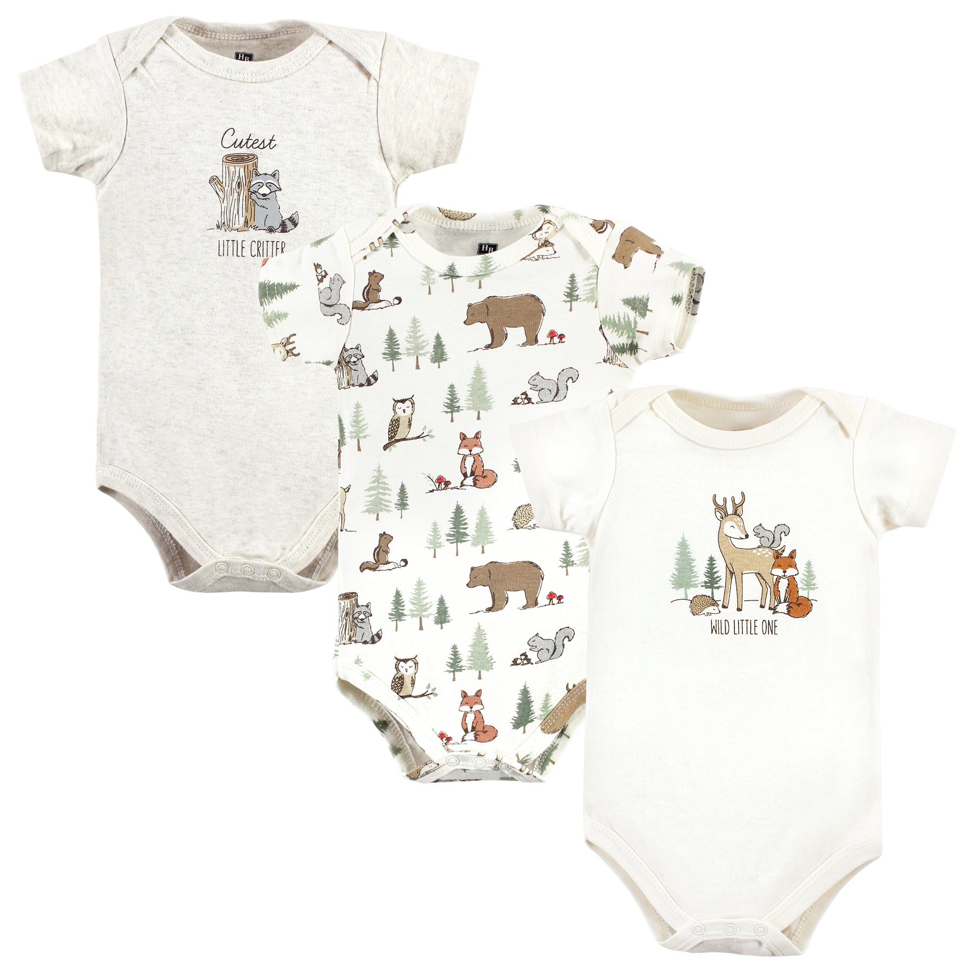 Hudson Baby Unisex Baby Cotton Bodysuits, Forest Animals 3-Pack ...