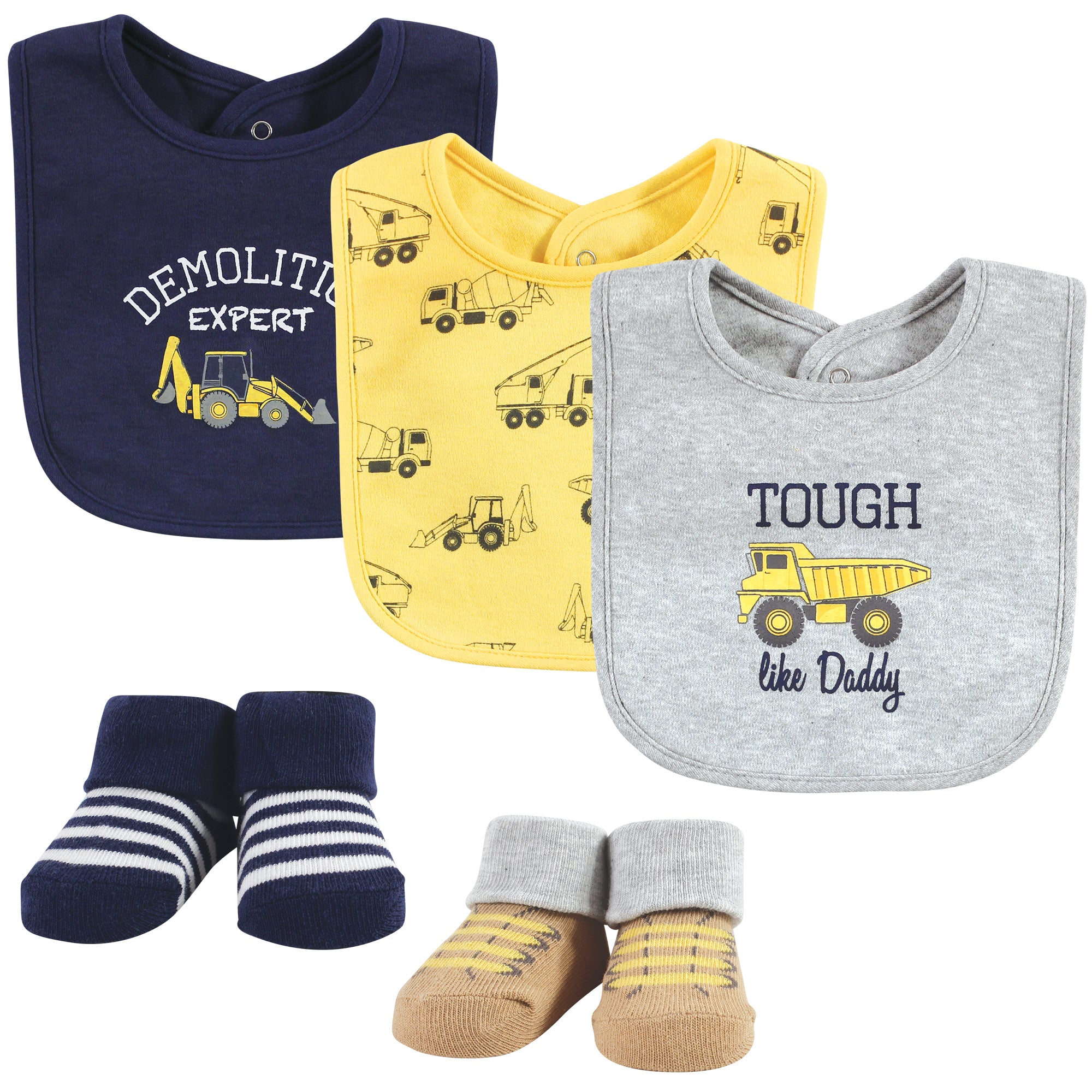 Hudson Baby Unisex Baby Cotton Bib and Sock Set, Construction ...